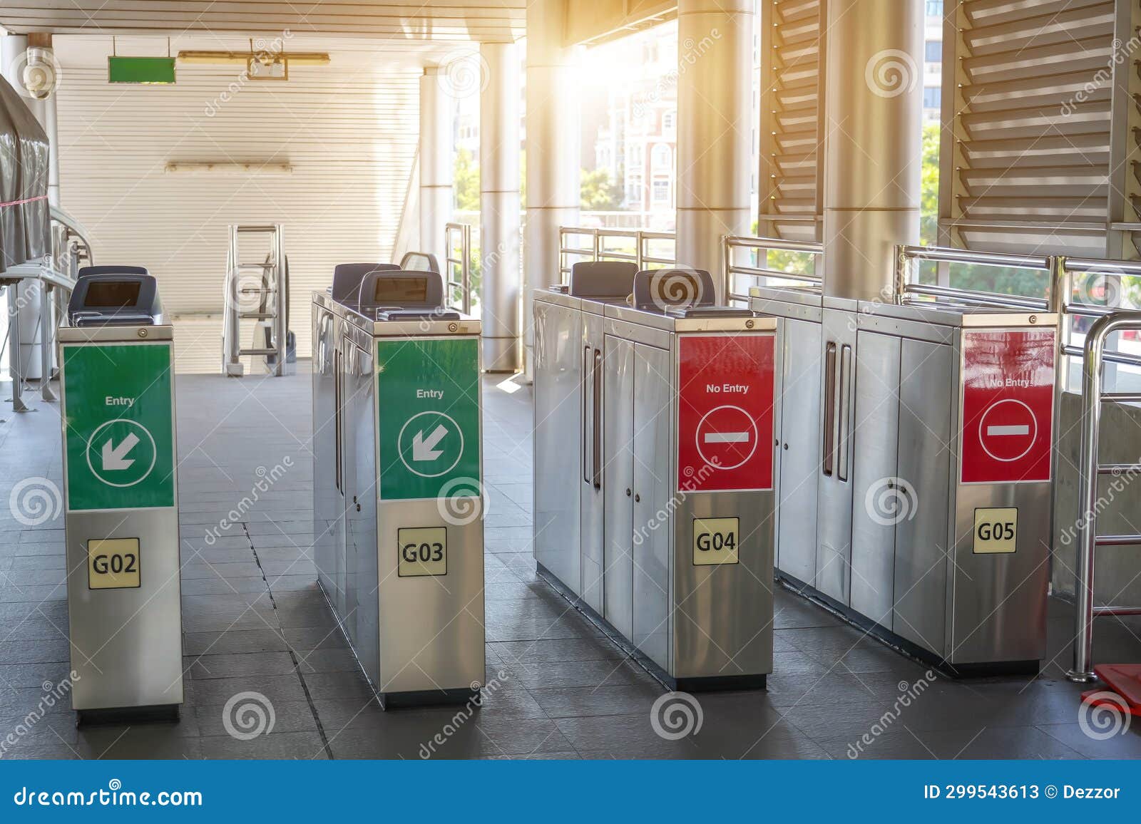 Modern Train Station Entrance Open Gates with Electronic Card Readers ...