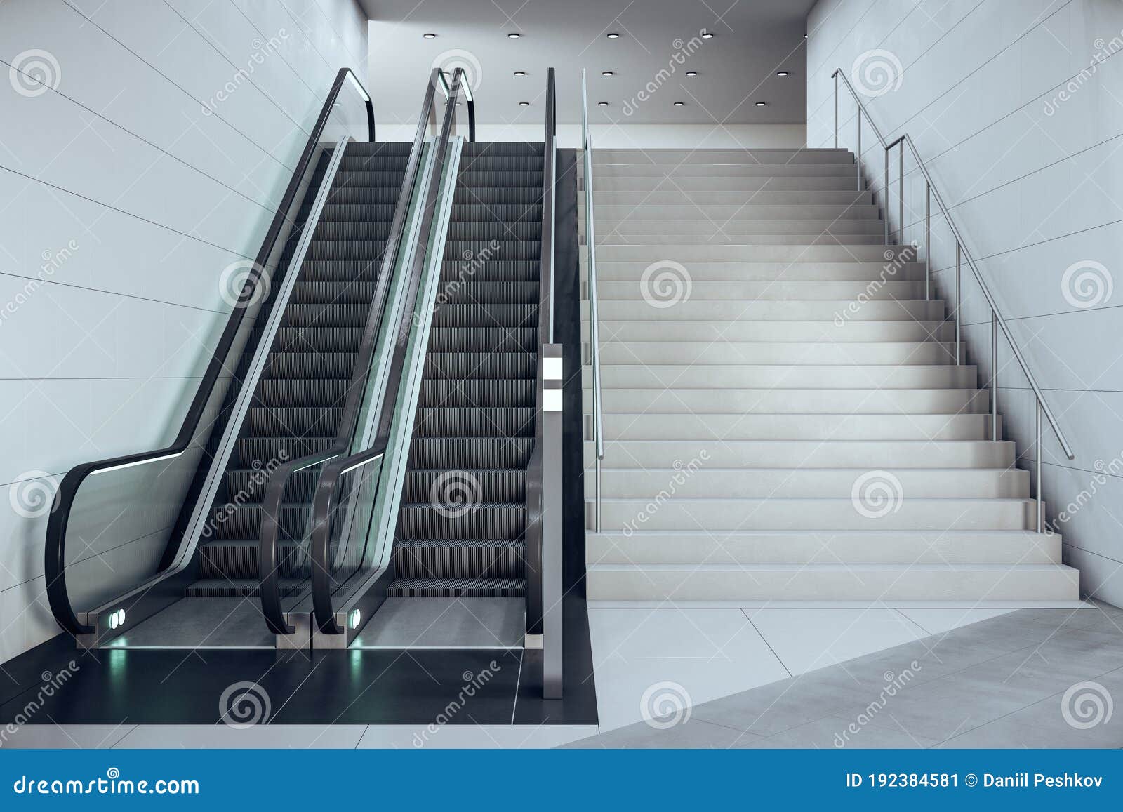 Modern Train Station Interior with Escalator Stock Illustration ...
