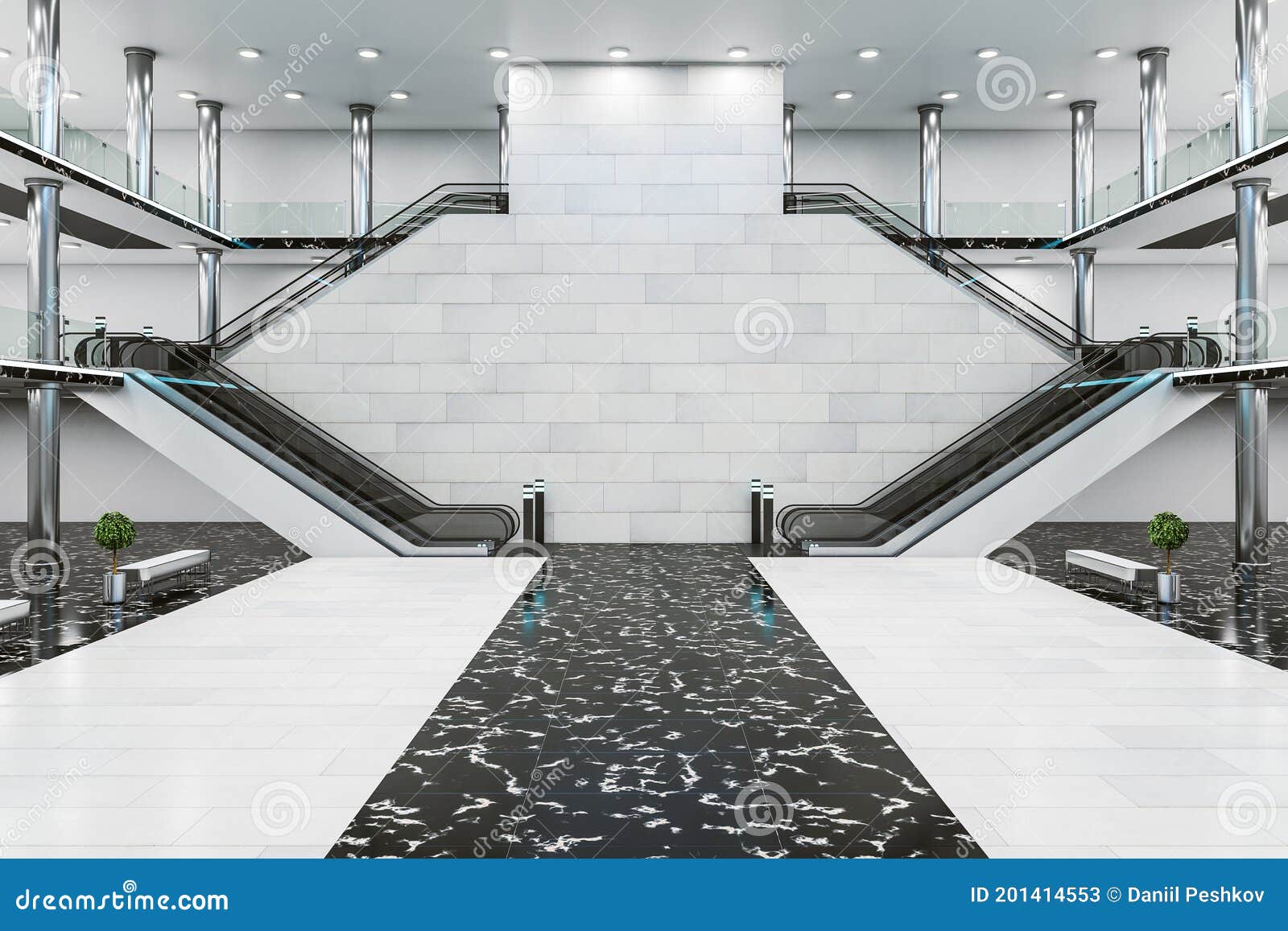 Modern Train Station Interior with Escalator Stock Illustration ...