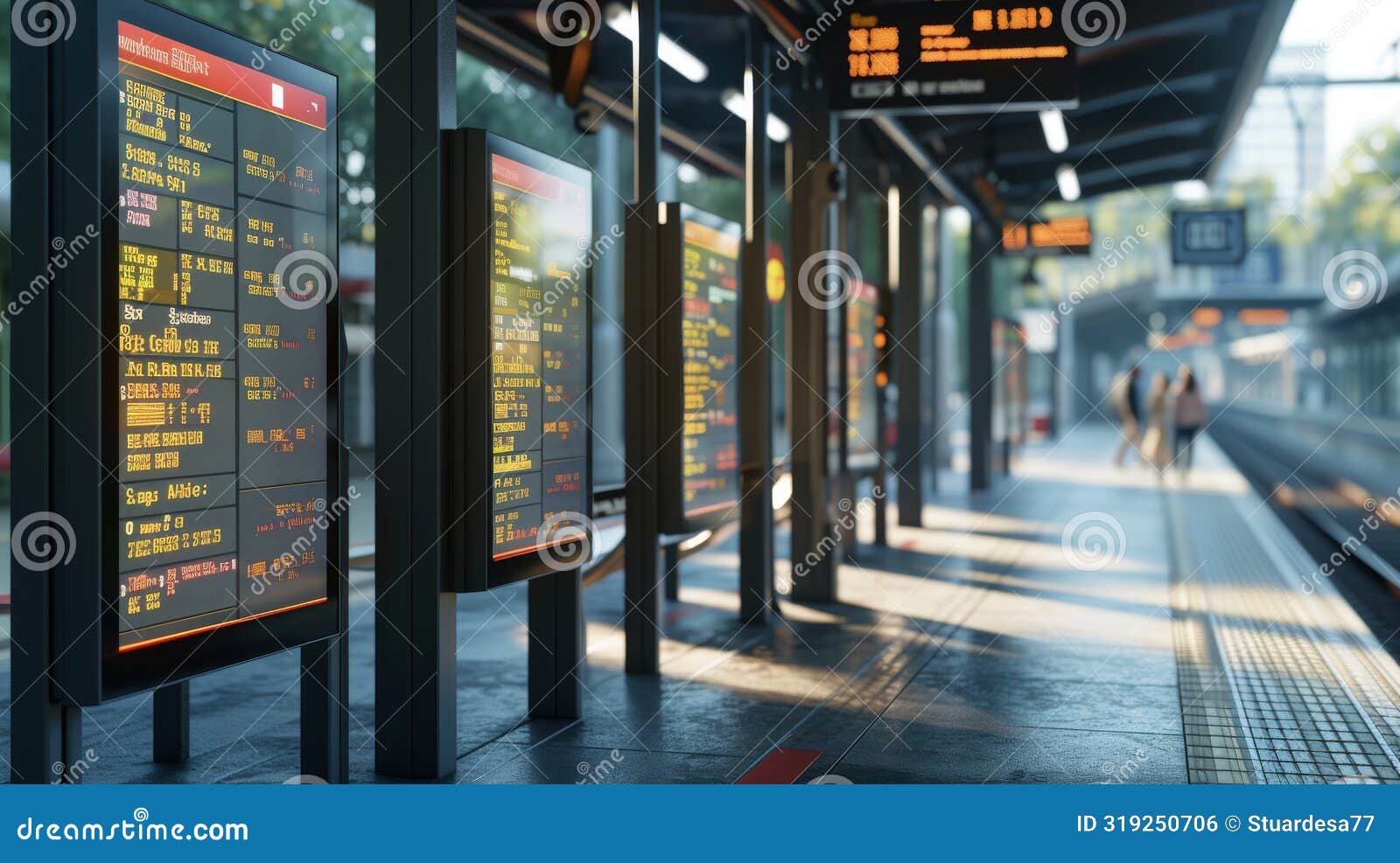 Modern Train Station Platform with Digital Timetables Stock Photo ...