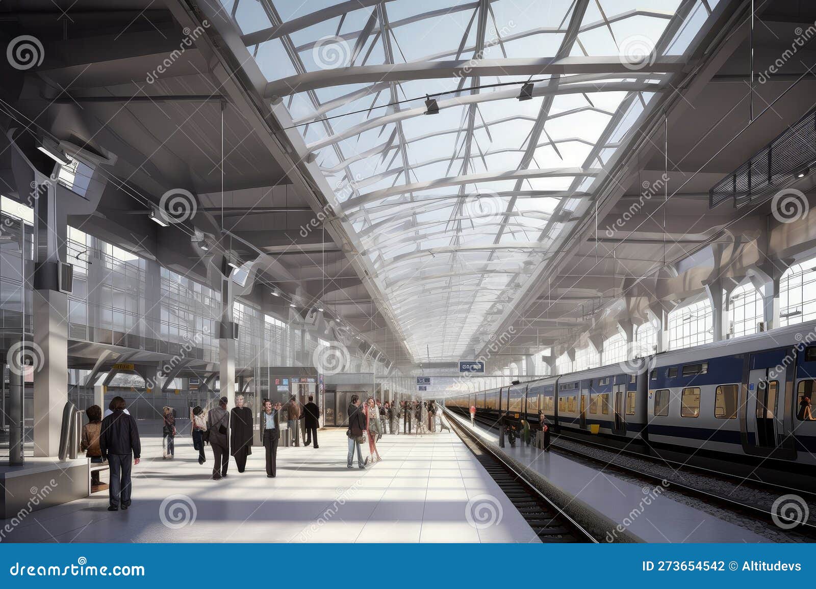 Modern Train Station, with Sleek Lines and High-tech Features, Bustling ...