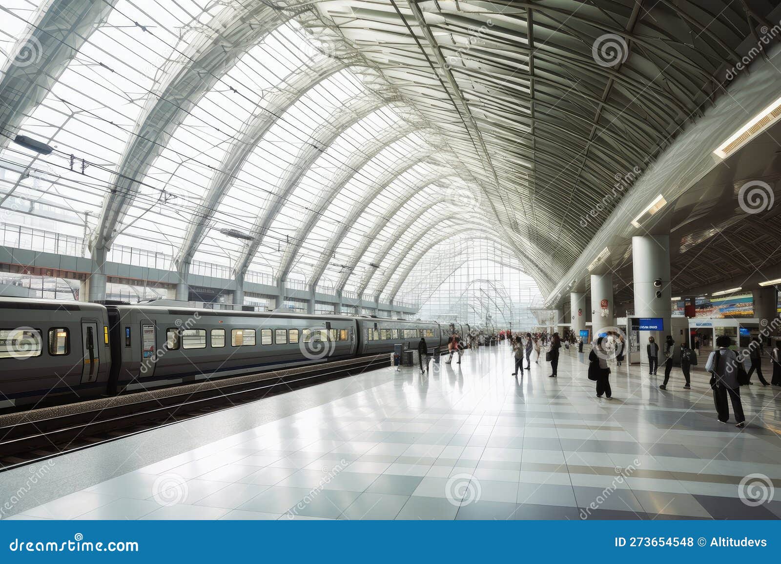 Modern Train Station, with Sleek Lines and High-tech Features, Bustling ...