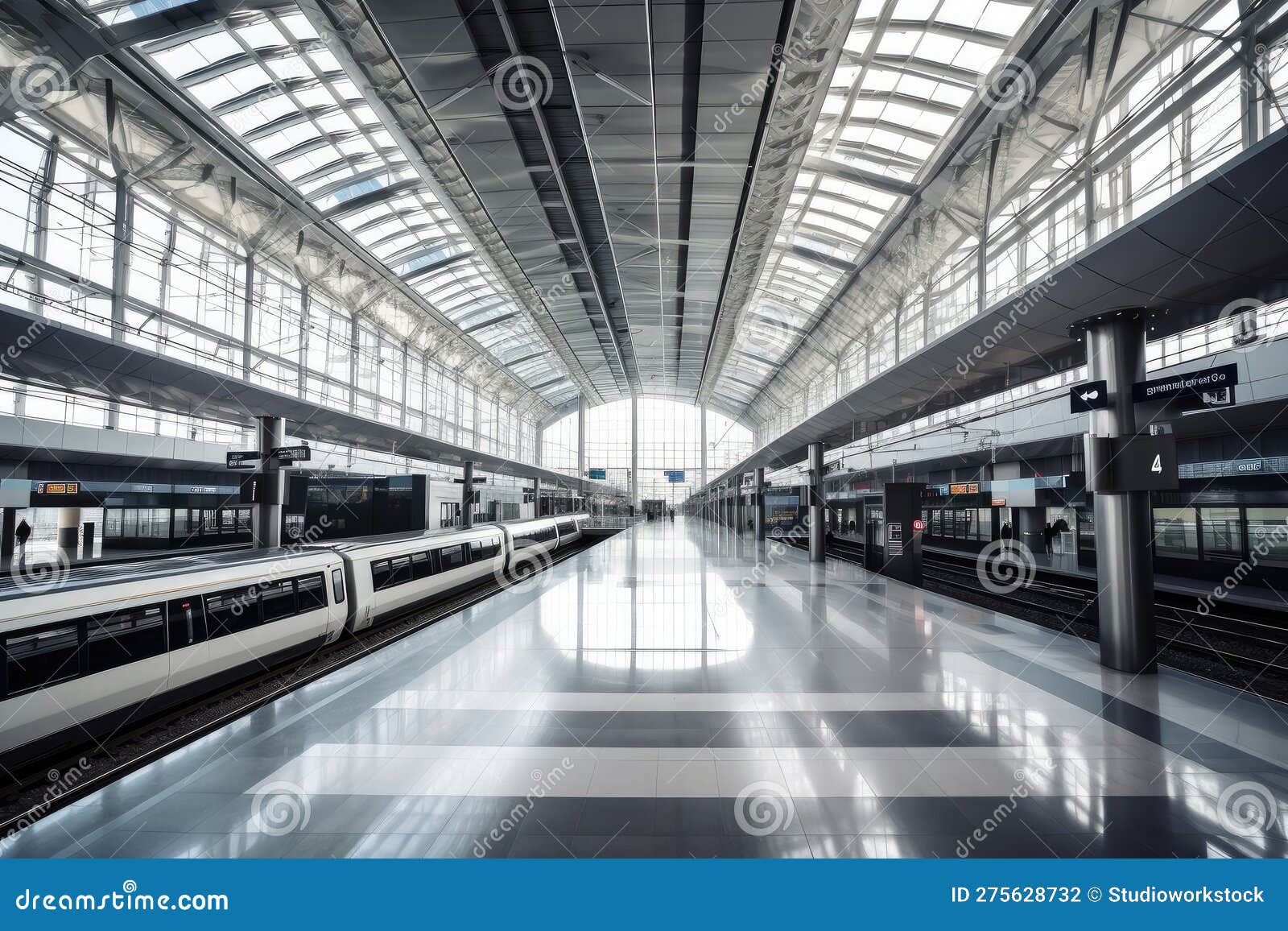 Modern Train Station, with Sleek Lines and High-tech Features, Bustling ...