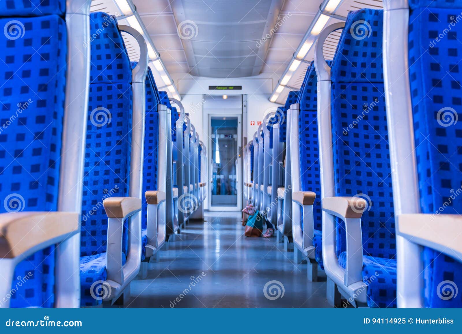 Modern Train Wagon Interior Seats Rows Blue Transportation White ...