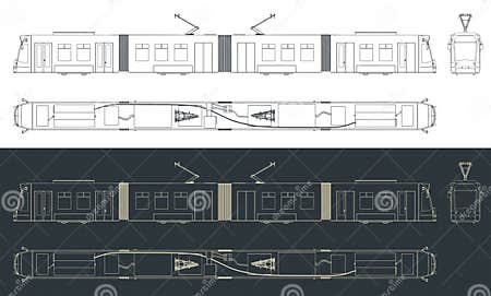 Modern tram blueprints stock vector. Illustration of travel - 274358760