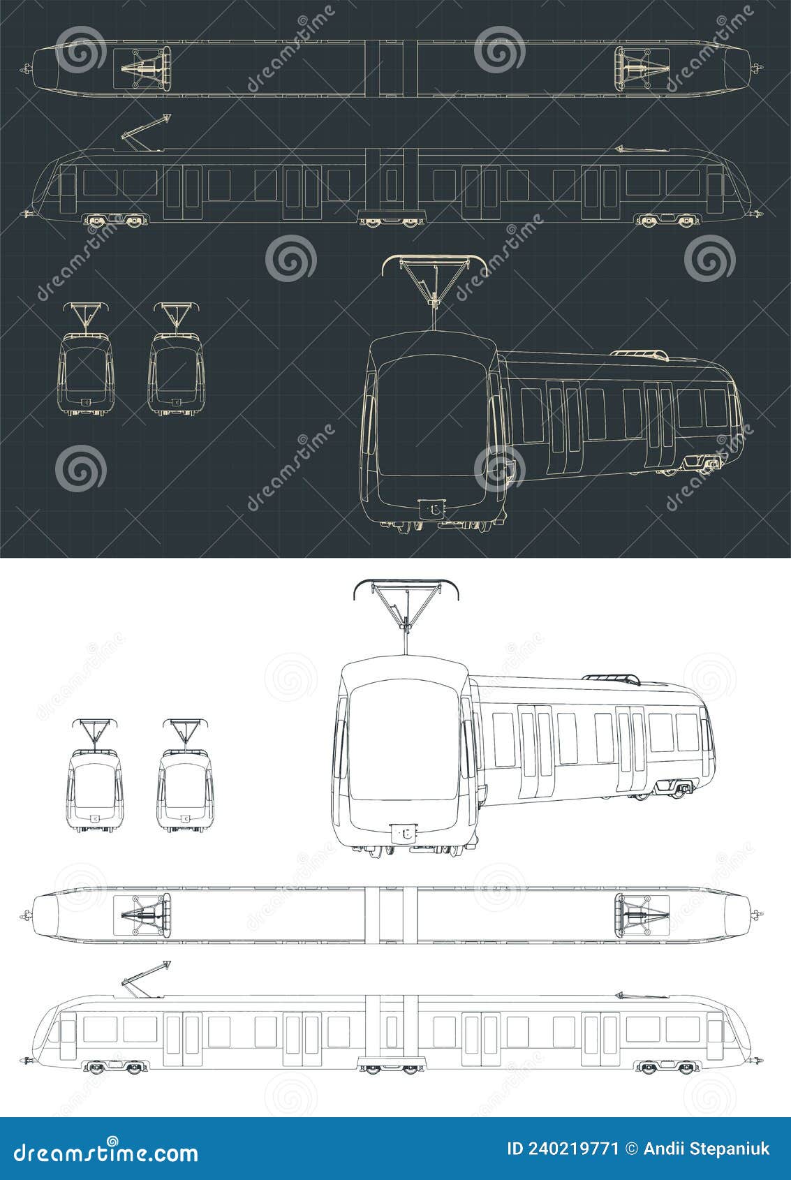 Modern tram blueprints stock vector. Illustration of electric - 240219771