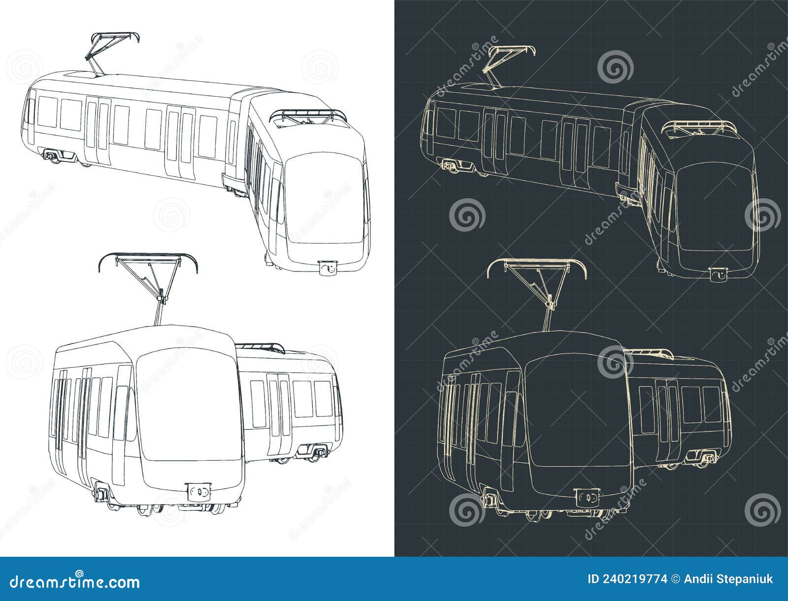 Modern tram drawings stock vector. Illustration of drawings - 240219774