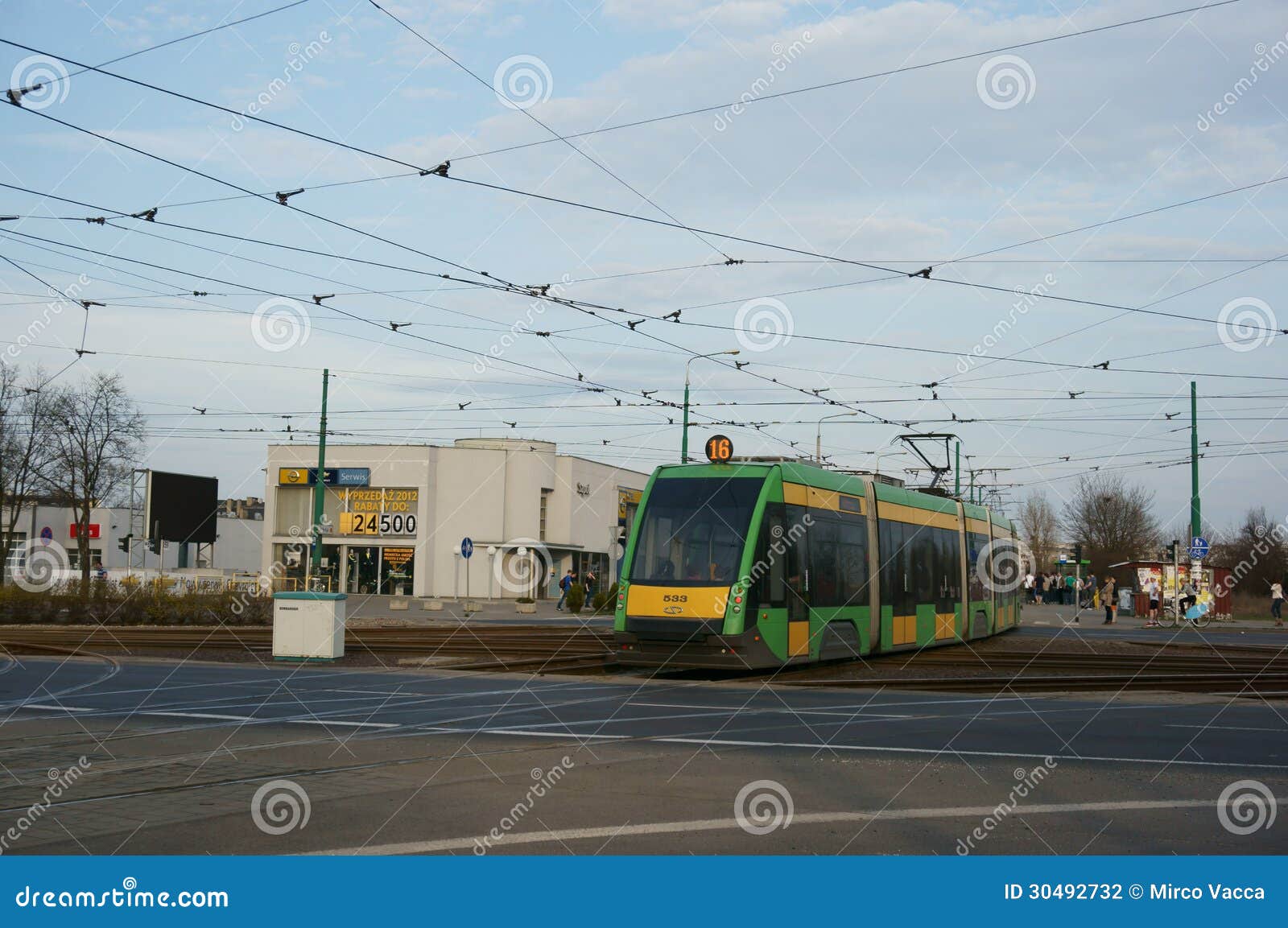 Modern tram editorial photography. Image of poznan, green - 30492732