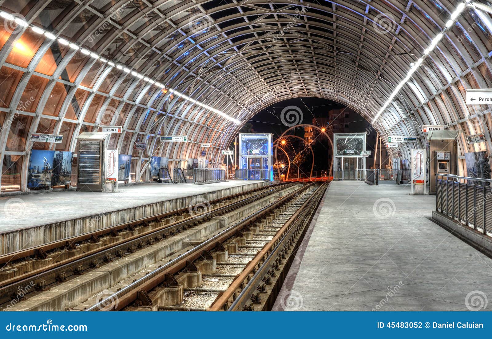 Modern Tram Station on Basarab Overpass Bridge during Night Editorial ...