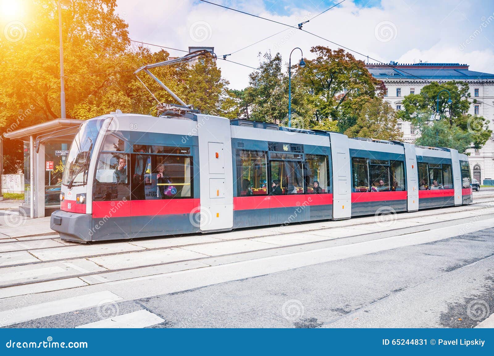 Modern Tram in Vienna, Austria. Vienna Tram Network is among Largest in ...