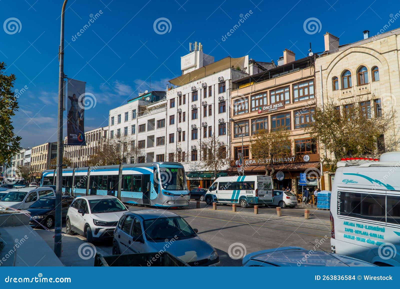 Modern Tramway and Buildings in Central Konya, Turkey Editorial Stock ...