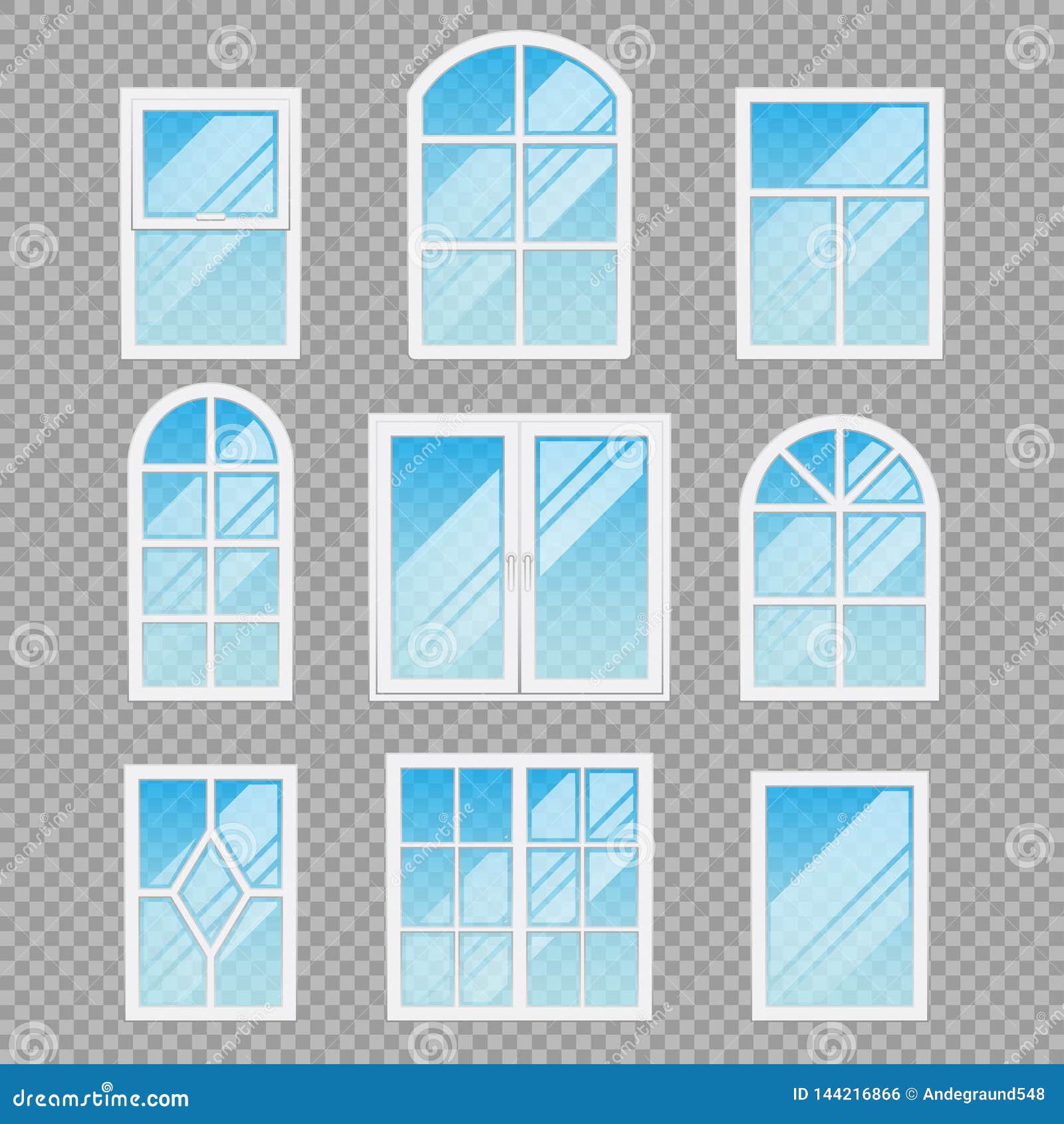 Modern Transparent Windows Different Forms Realistic Vector Set Stock ...