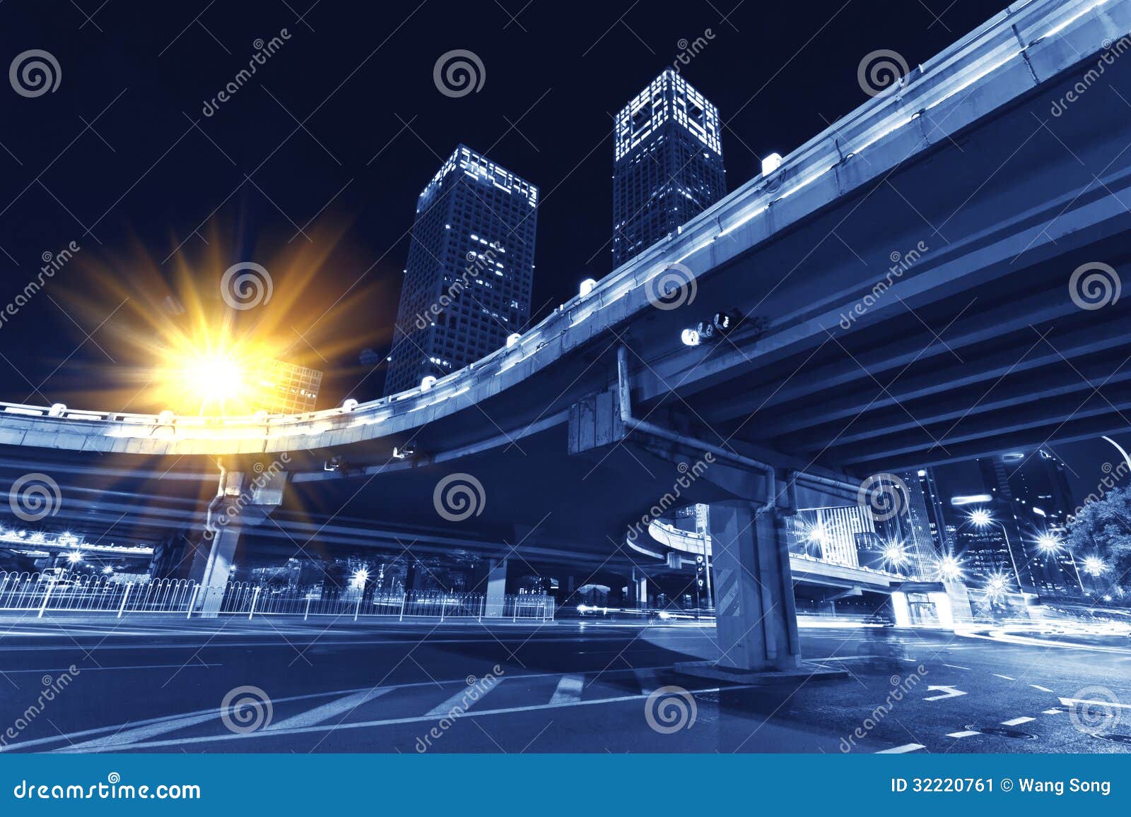 Modern Transportation, Night Overpass Stock Image - Image of blue ...