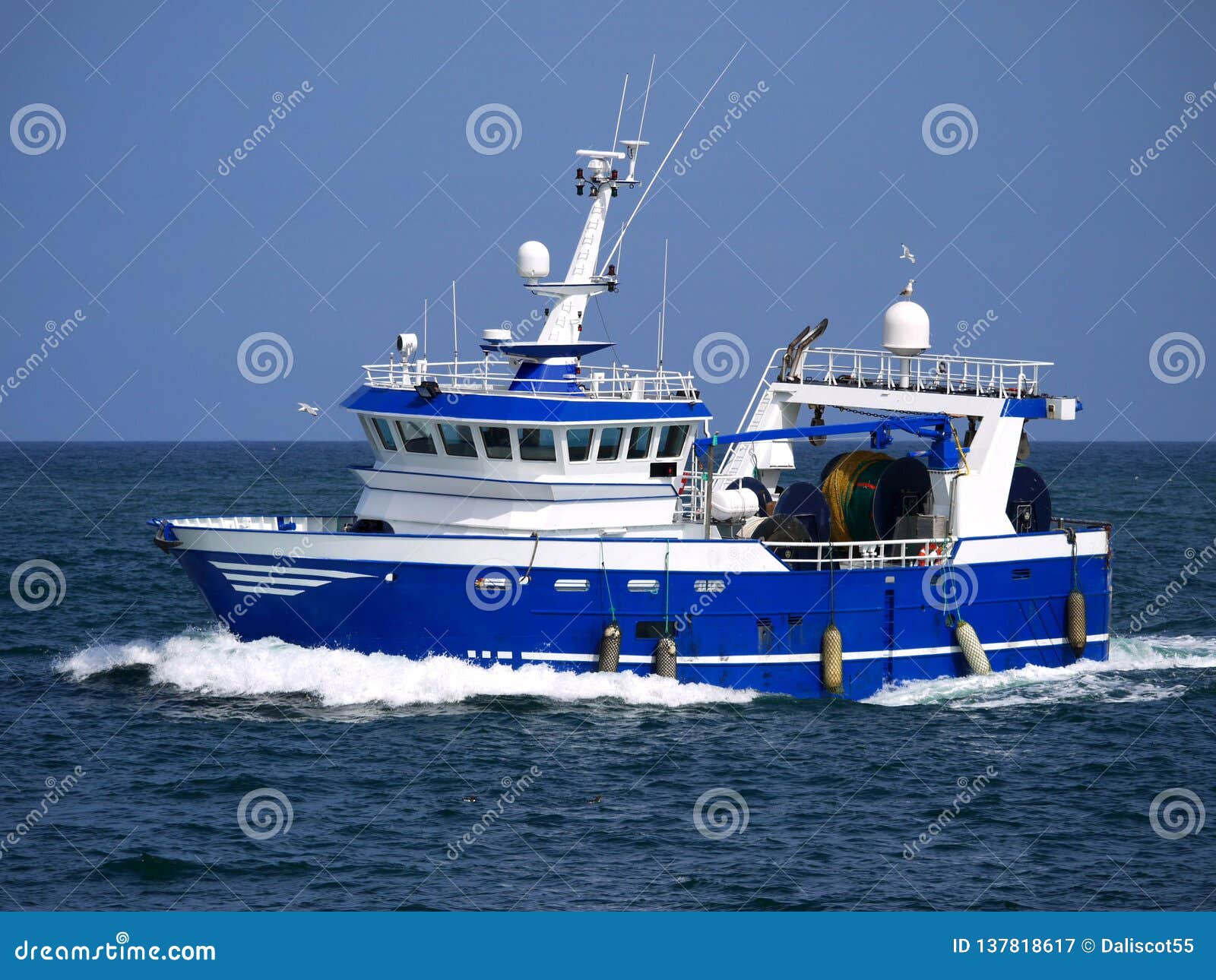 Modern Trawler Underway at Sea. Stock Image - Image of hydraulics, crew ...