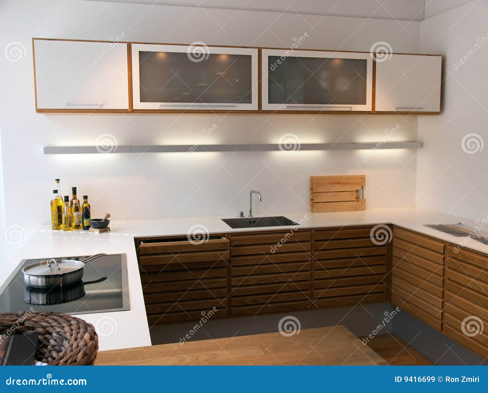 Modern Trendy Clean Lines Design Wooden Kitchen Stock Image - Image of ...