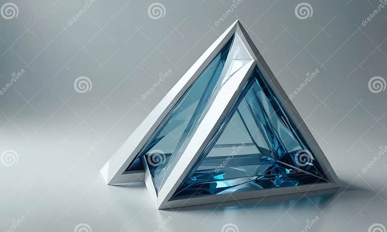 Modern, Triangular Glass Sculpture with Reflective Blue Surface Stands ...