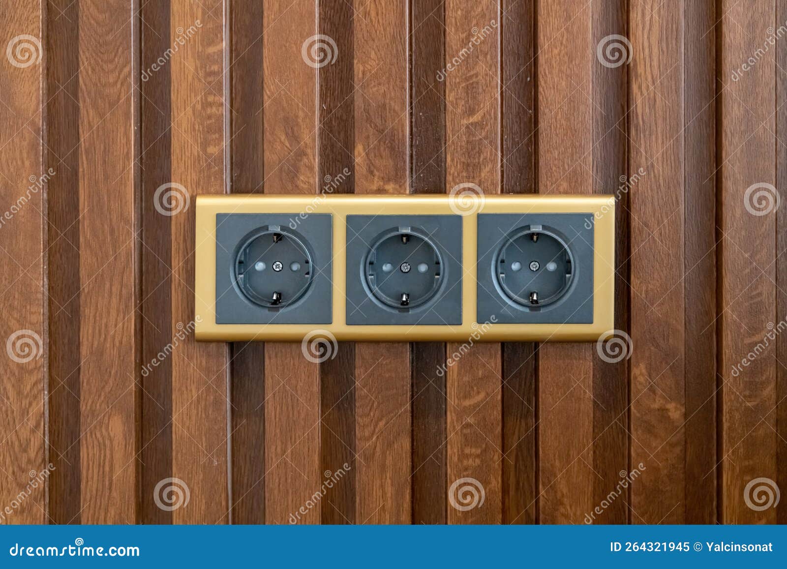 Modern Triple Socket Mounted on Wood Veneer Wall Stock Image - Image of ...