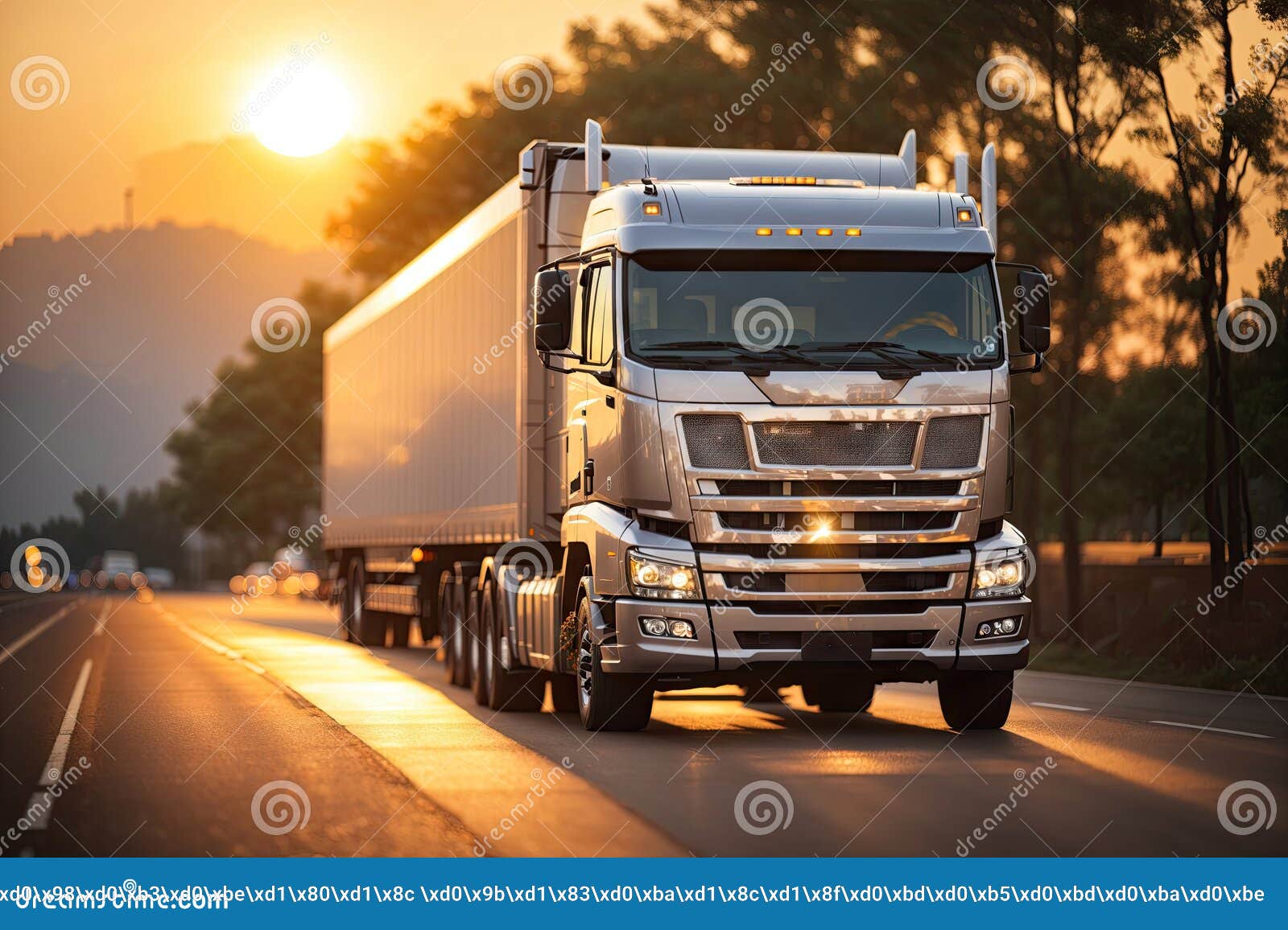 A Modern Truck on a Highway Bokeh Back Sunlight. Ai Generative Stock ...