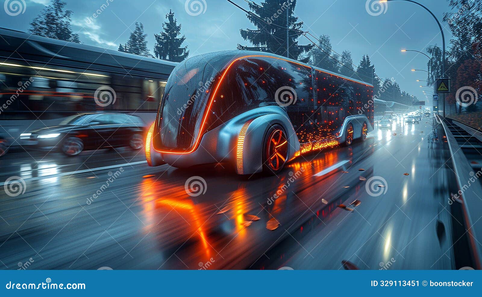 A Modern Truck Is In Motion On The Highway. AI Generated. Royalty-Free ...