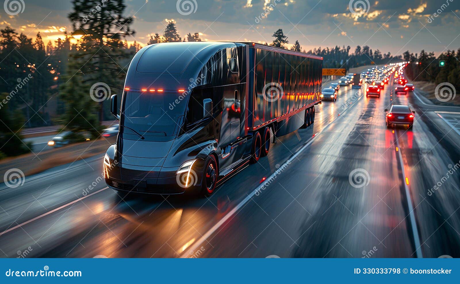 A Modern Truck Is In Motion On The Highway. AI Generated. Stock Photo ...