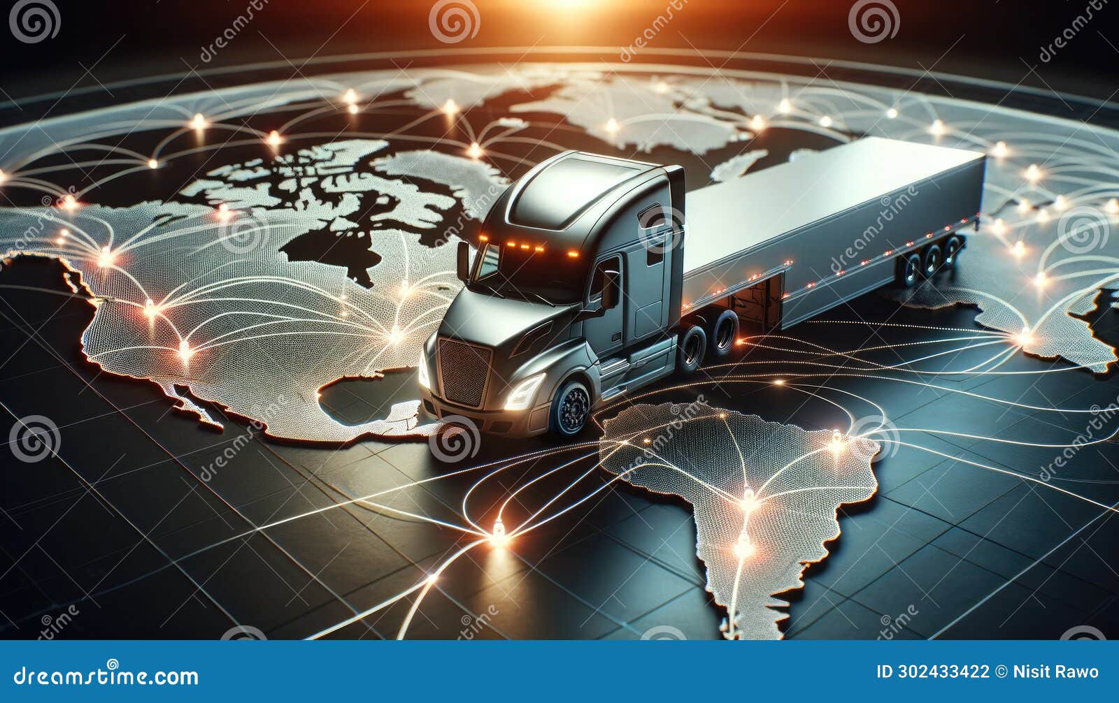 A Modern Truck Placed on Map Network of Connections.global Trans Stock ...