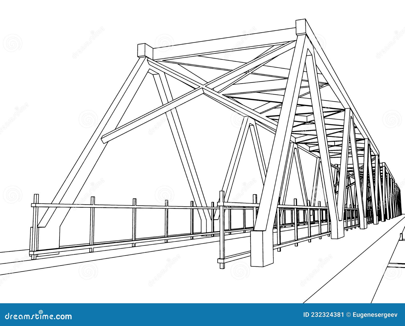 Modern Truss Bridge Model. Outline Frame Model on White Stock ...
