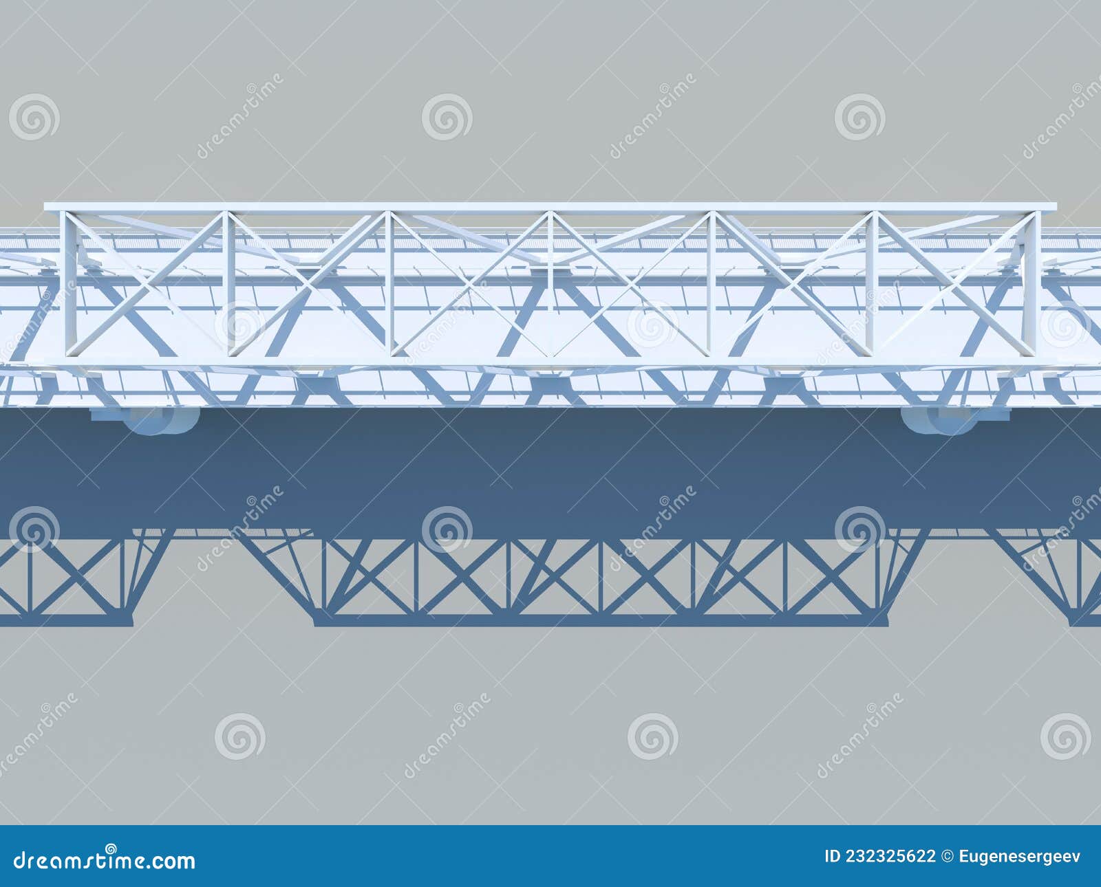 Modern Truss Bridge Model Over Gray Background, Top View, 3d Stock ...