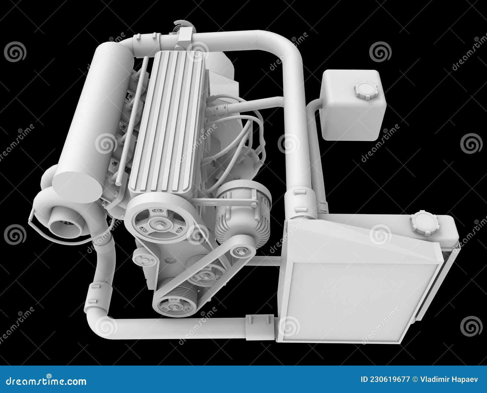 Modern Turbo Engine And Supercharger Engine 3d Render On Blue ...