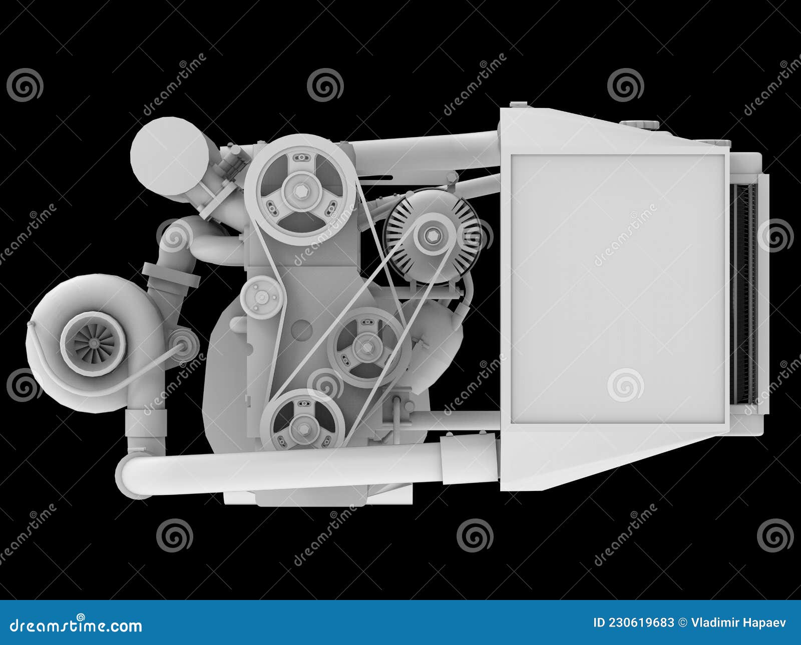 Modern Turbo Engine And Supercharger Engine 3d Render On Blue ...