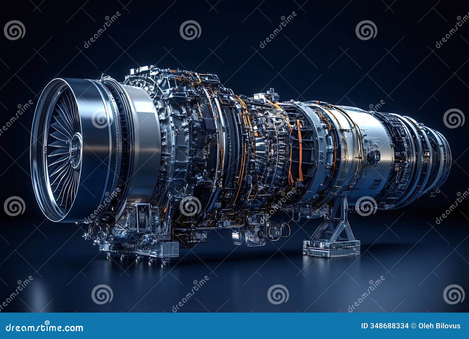 Modern Turbofan Engine Demonstrating Advanced Technology on Dark Blue ...