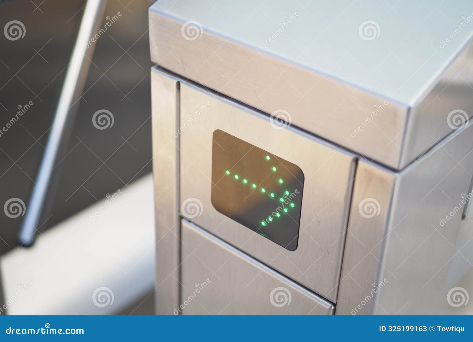 Modern Turnstile Gate with Green Arrow Indicator for Direction Control ...