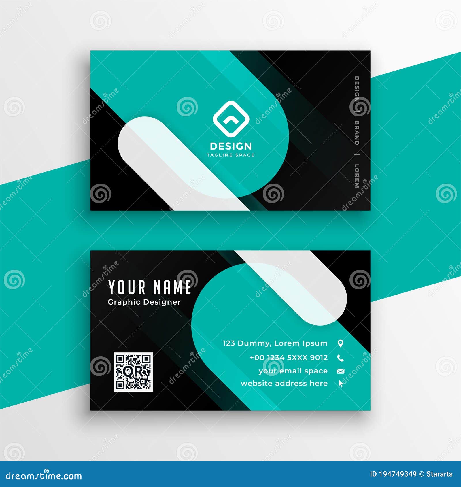 Modern Turquoise and Black Business Card Template Design Stock Vector ...