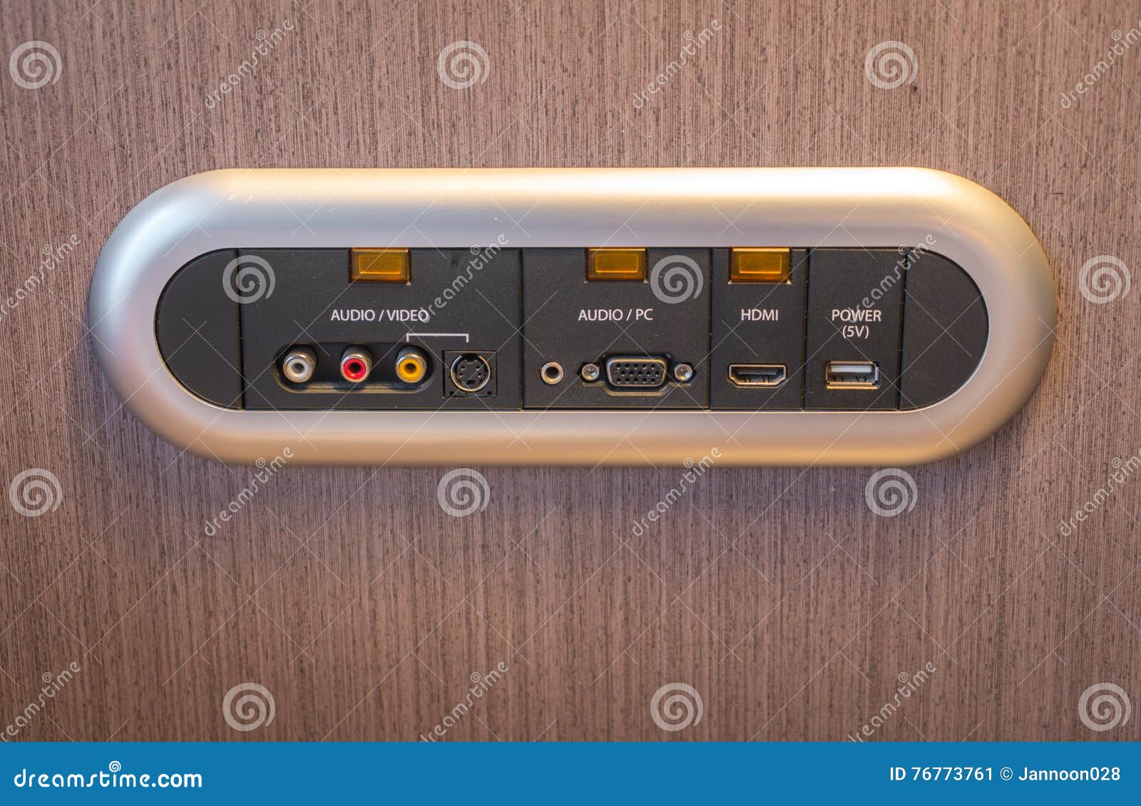 Modern TV Audio Video Input Panel on Wall . Stock Image - Image of ...