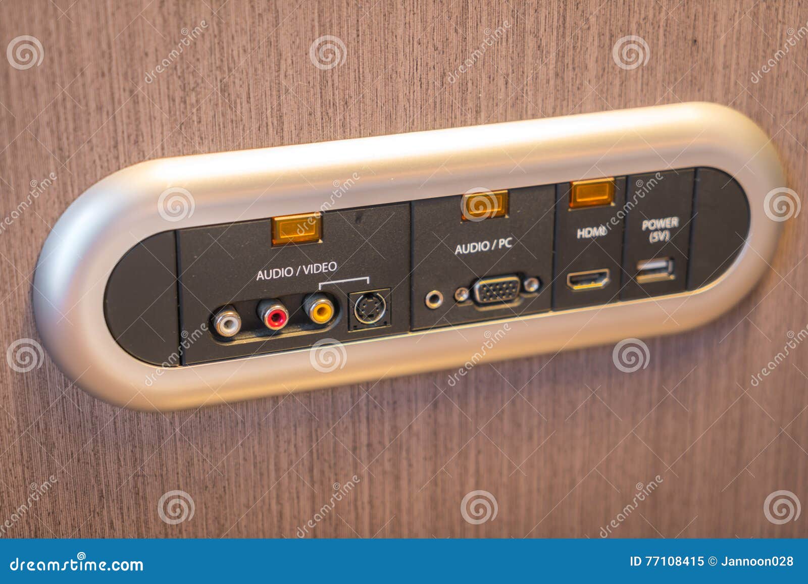 Modern TV Audio Video Input Panel on Wall . Stock Image - Image of ...