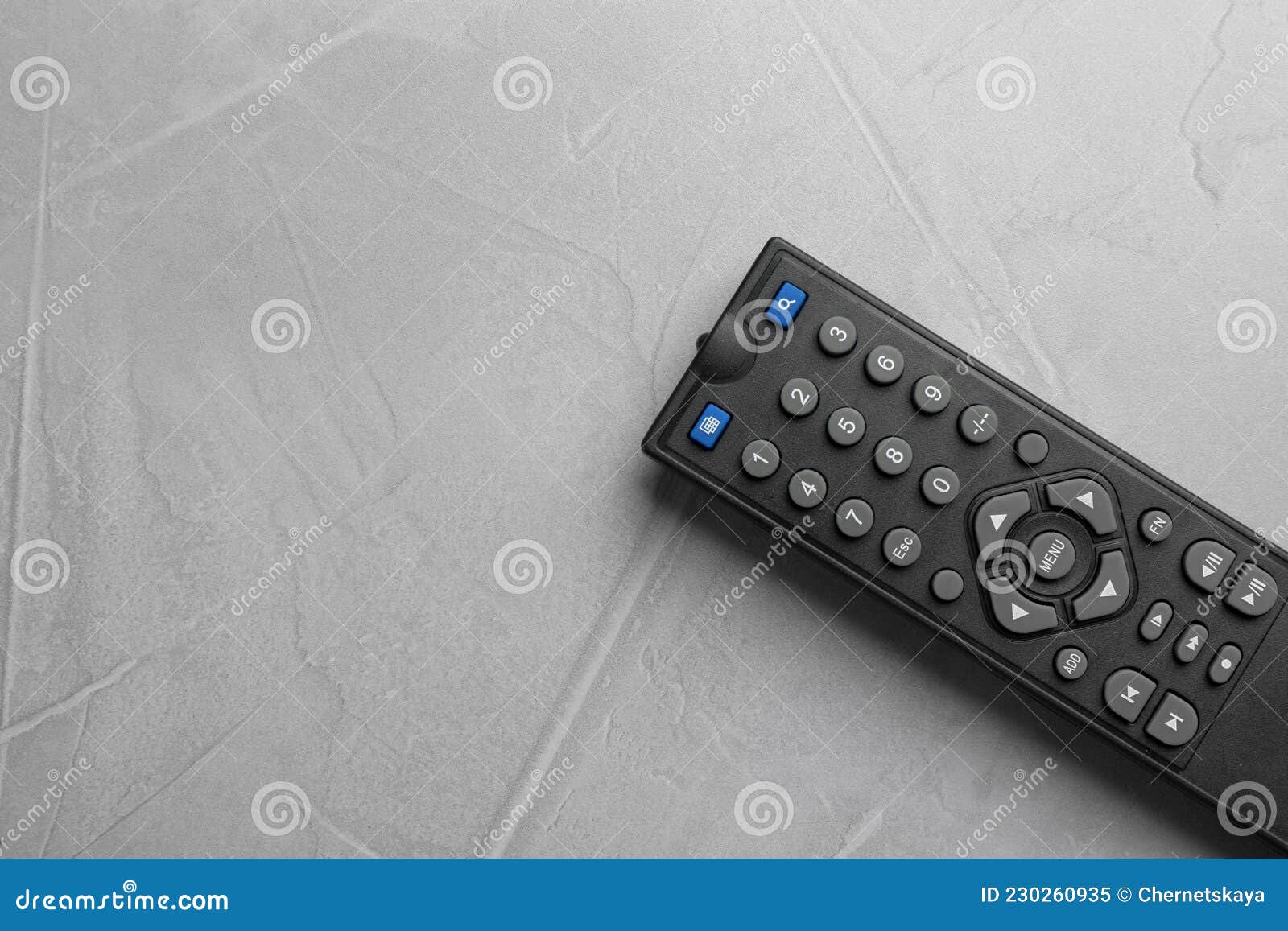 Modern Tv Remote Control on Grey Table, Top View. Space for Text Stock ...
