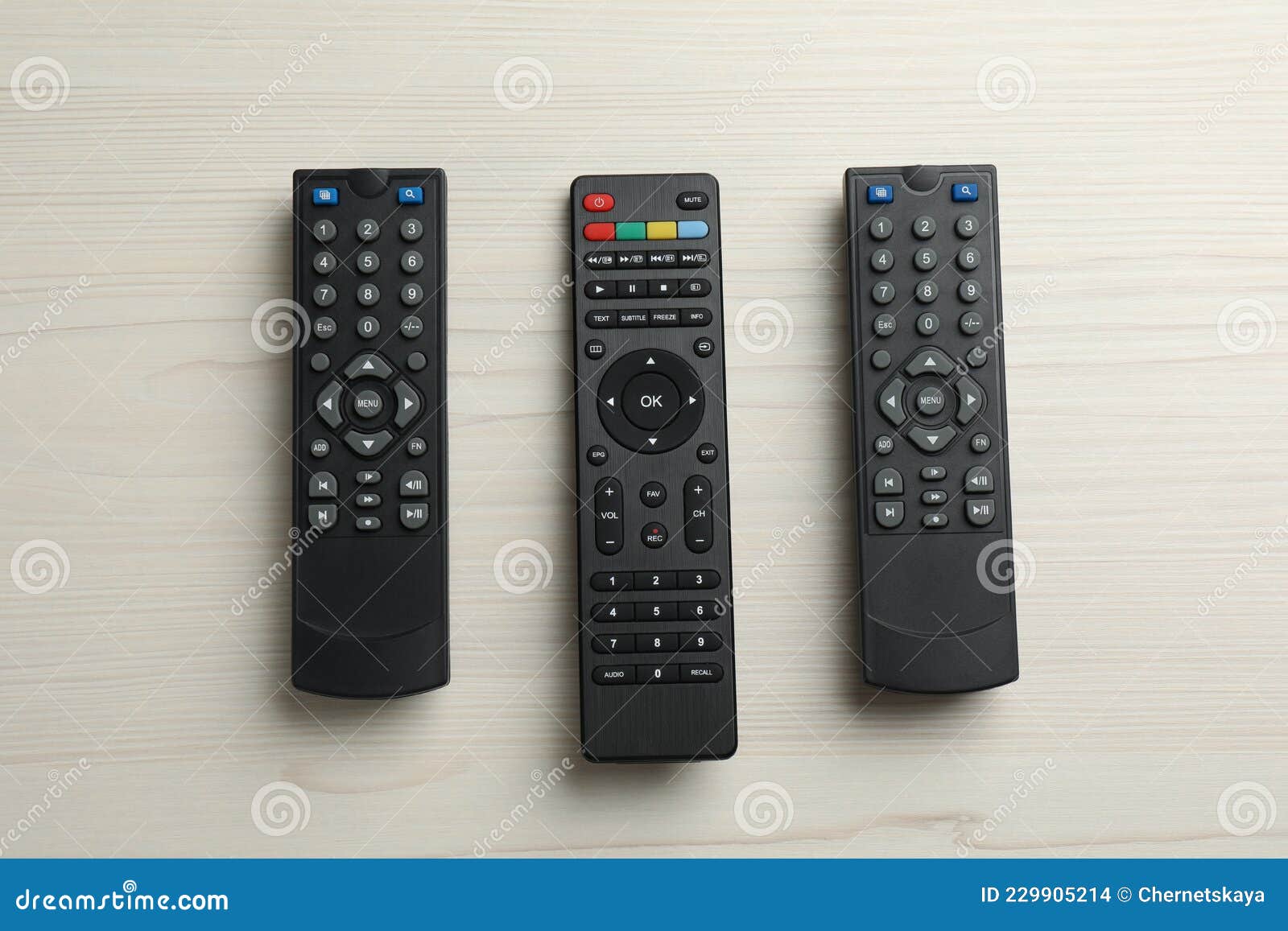 Modern Tv Remote Controls on White Wooden Table, Flat Lay Stock Photo ...