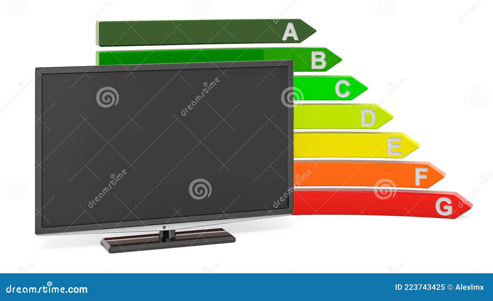 Modern TV Set with Energy Efficiency Chart, 3D Rendering Stock ...
