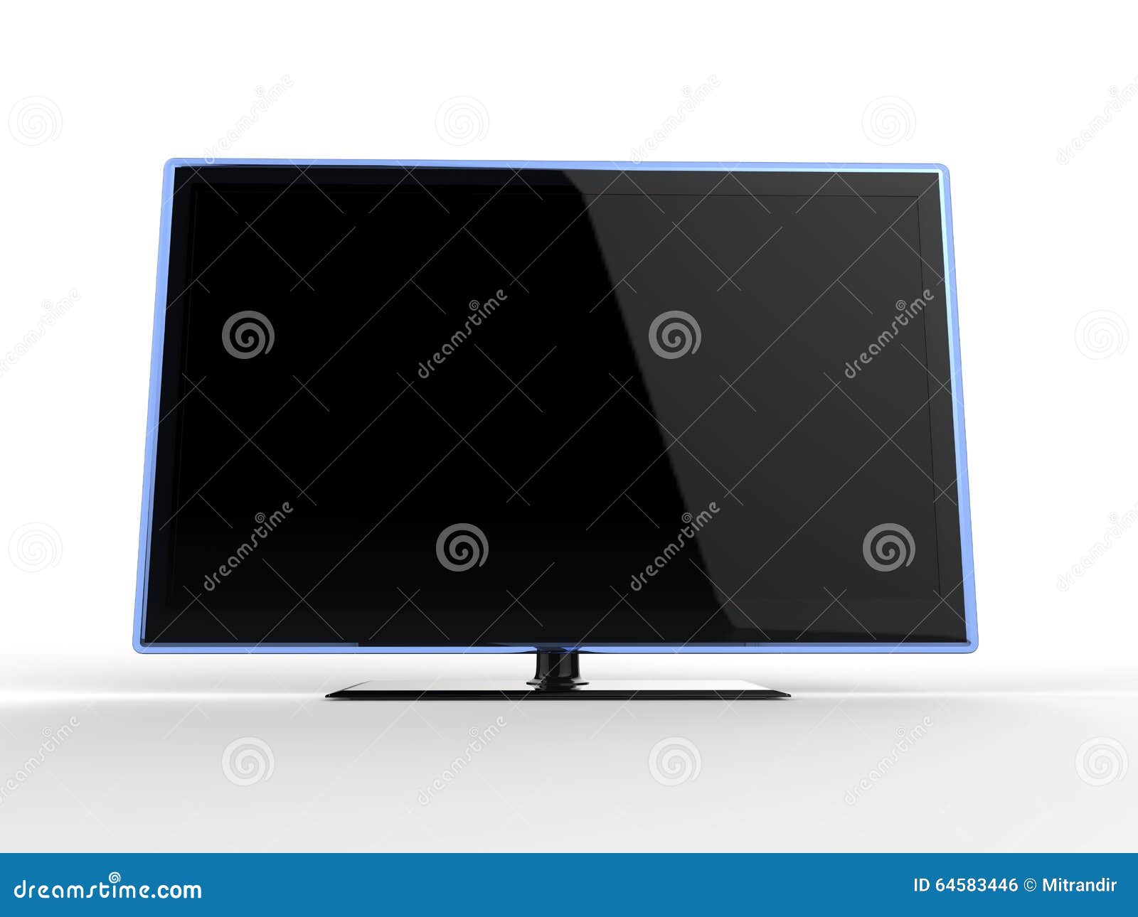 Modern TV Set with Pale Blue Rim - Front View Stock Photo - Image of ...
