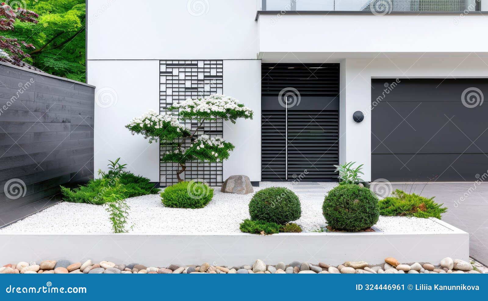 A Modern, Two-door Aluminum Gate with Silver Stripes, an Intercom ...