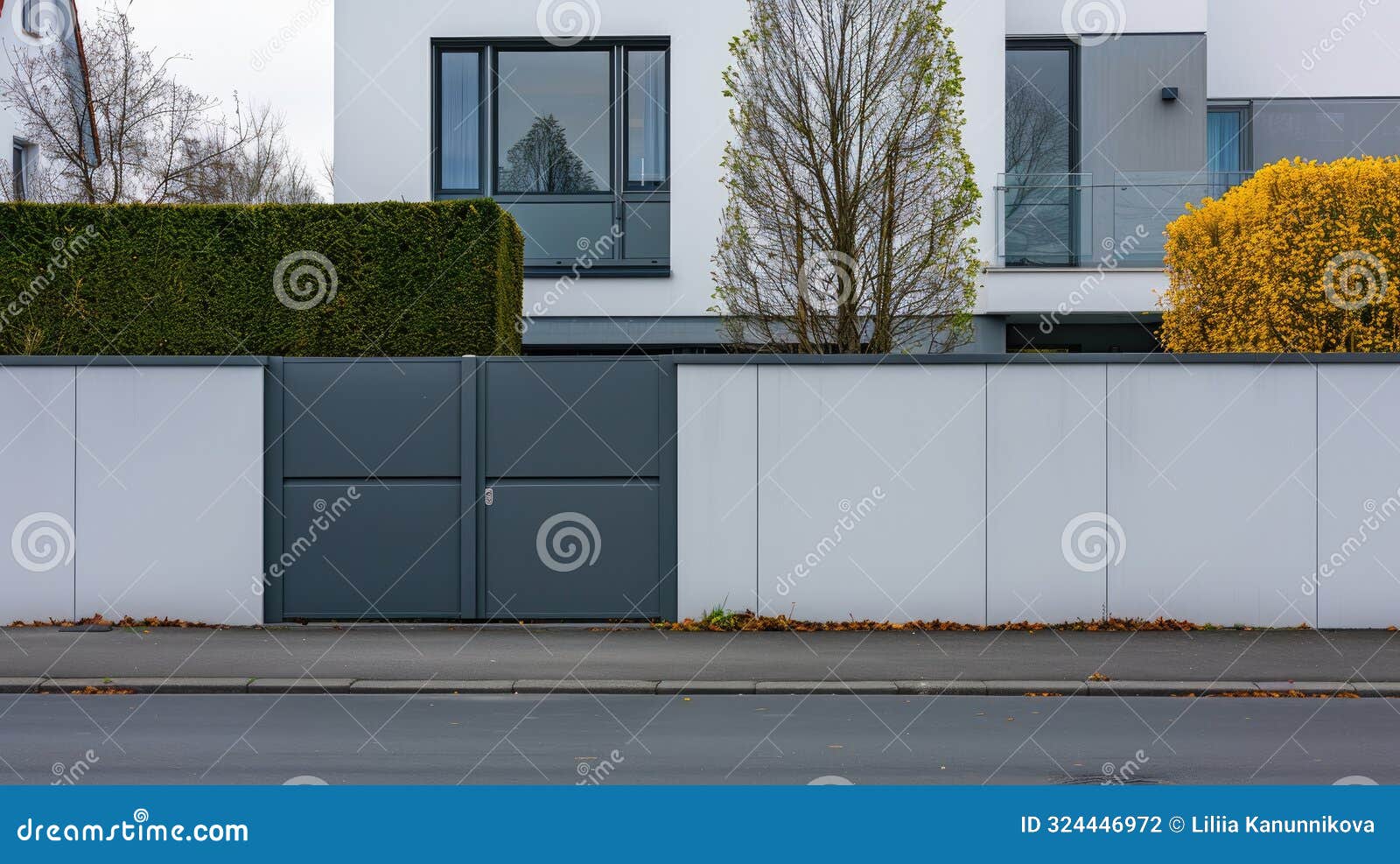 A Modern, Two-door Aluminum Gate with Silver Stripes, an Intercom ...