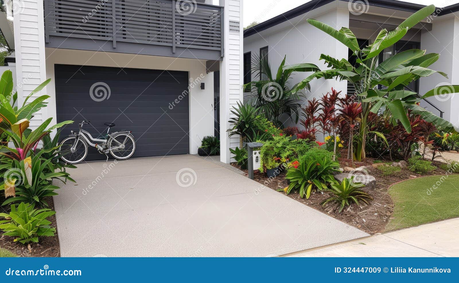 A Modern, Two-door Aluminum Gate with Silver Stripes, an Intercom ...