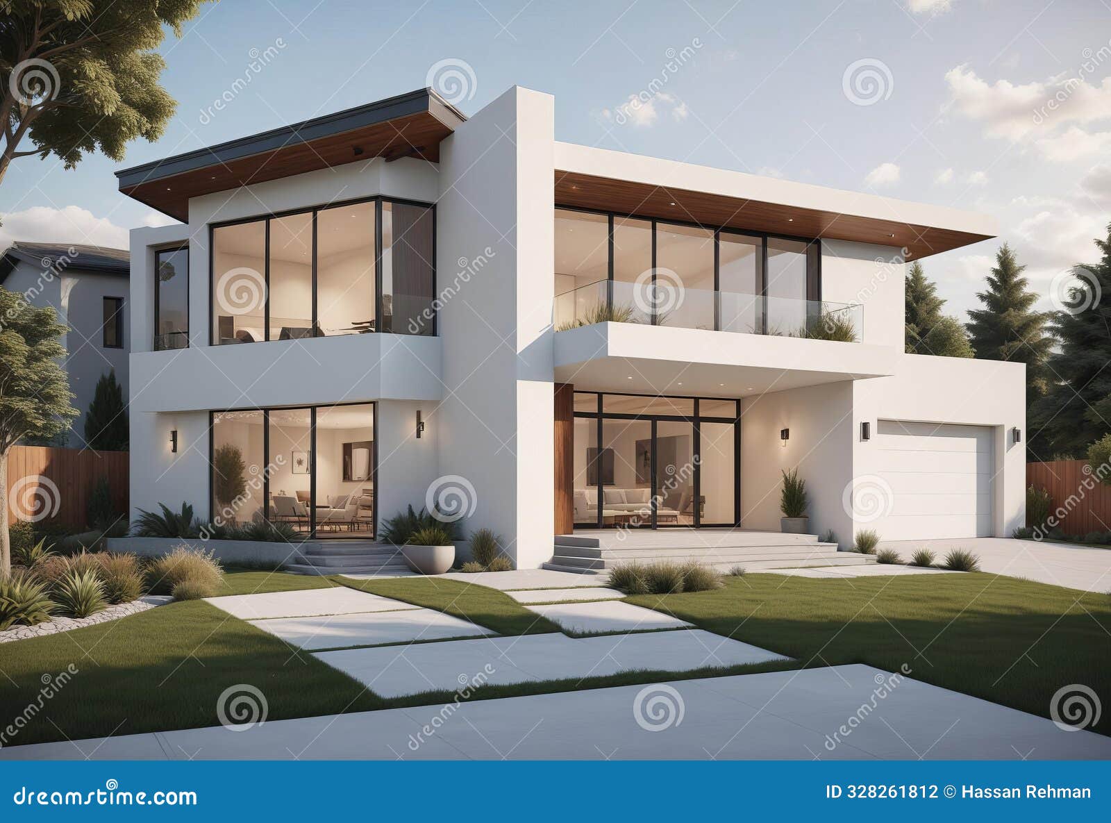 A Modern Two-story House with Clean Lines Stock Illustration ...