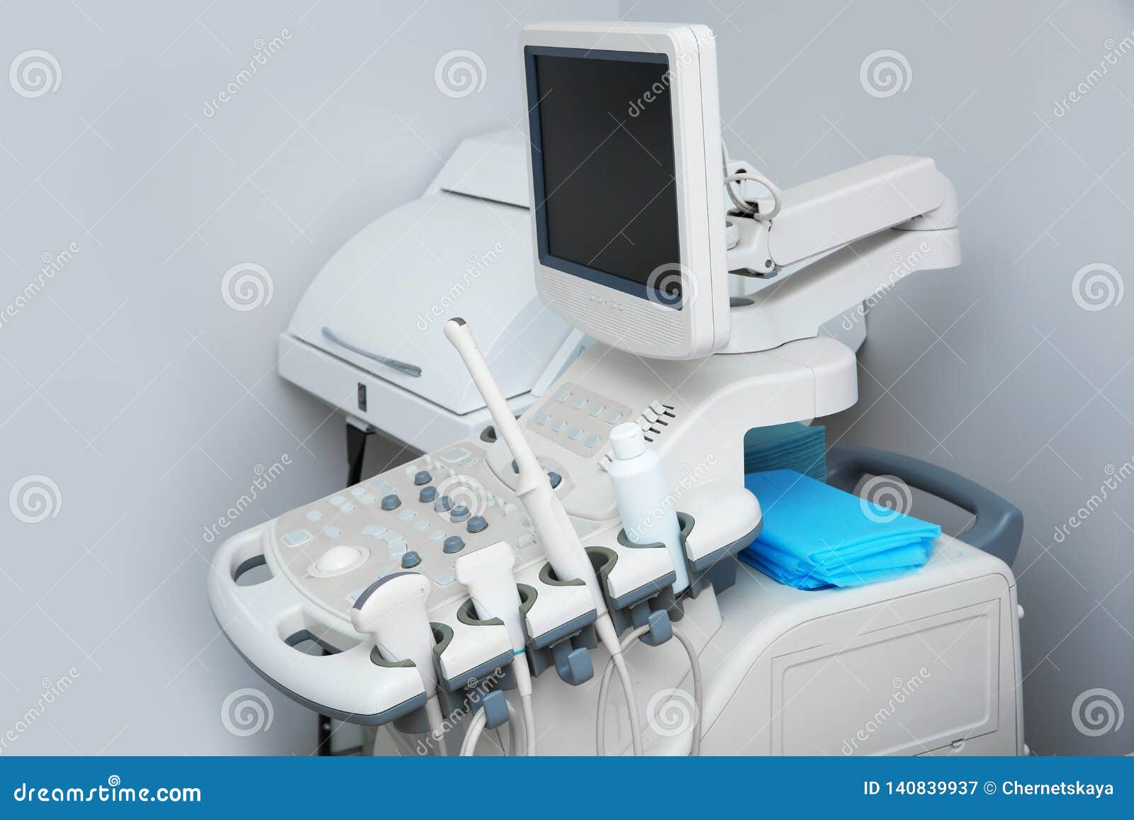 Modern Ultrasound Machine Against White Wall Stock Image - Image of ...