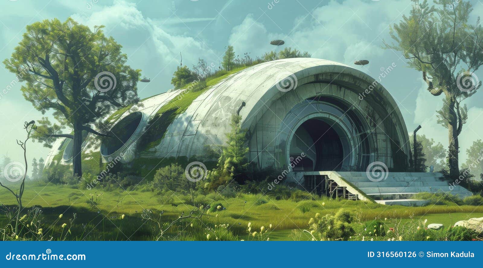 A Modern Underground Bunker Building Stands Out among Tall Trees in a ...