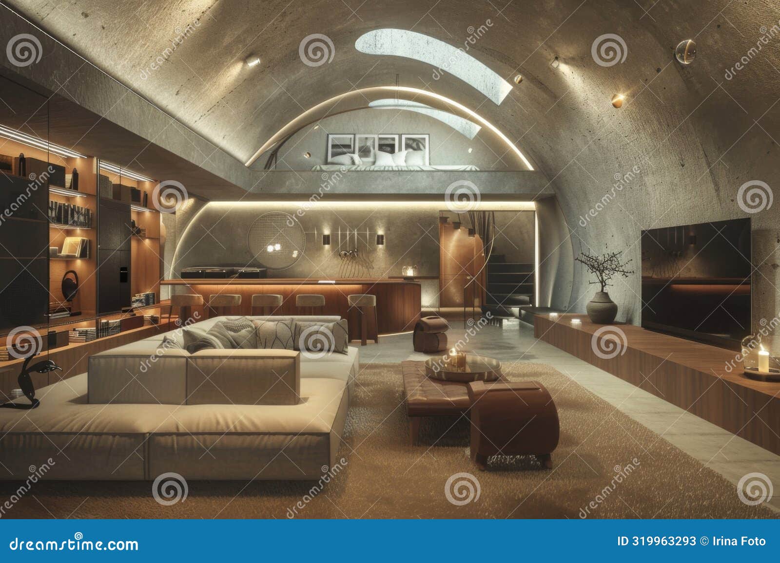 Modern Underground Bunker Interior with a Stylish Living Room. Stock ...