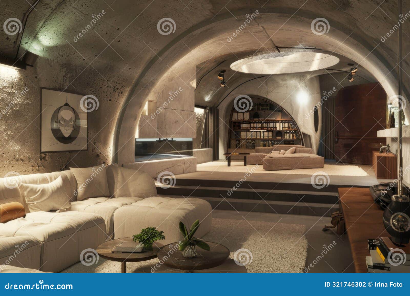 Modern Underground Bunker Interior with a Stylish Living Room. Stock ...