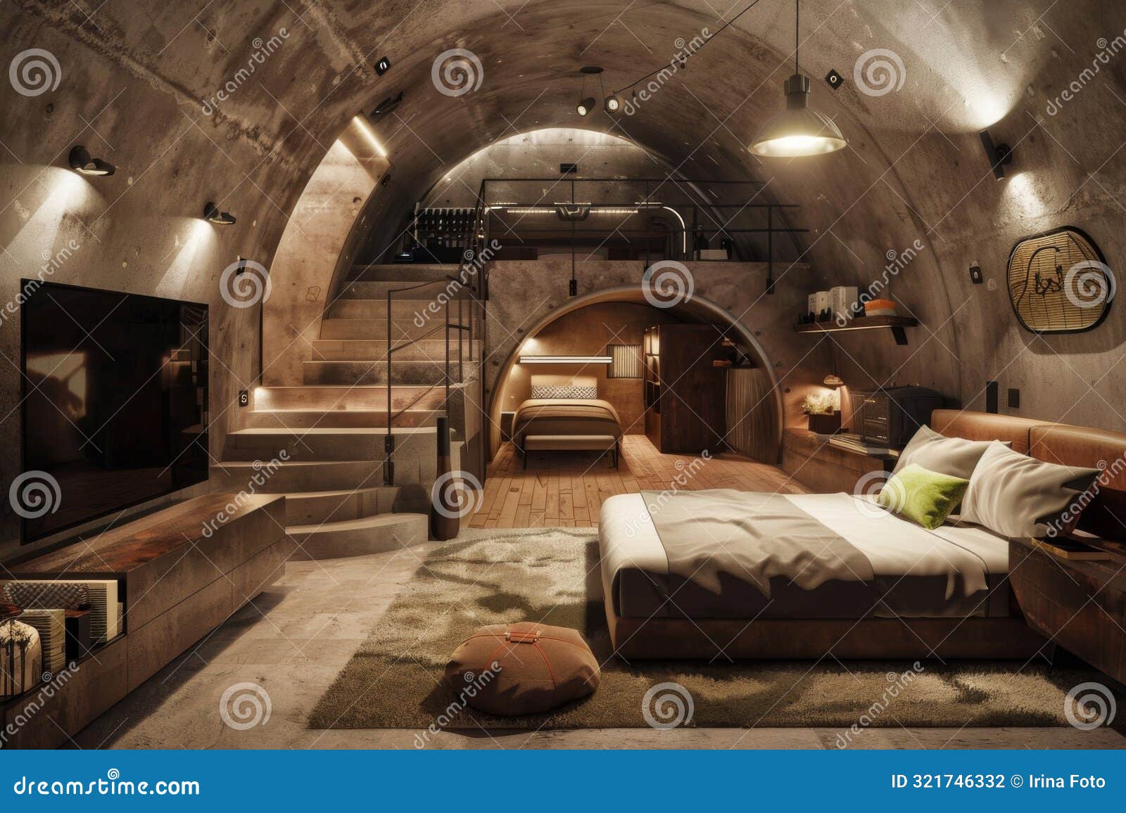 Modern Underground Bunker Interior with a Stylish Living Room. Stock ...