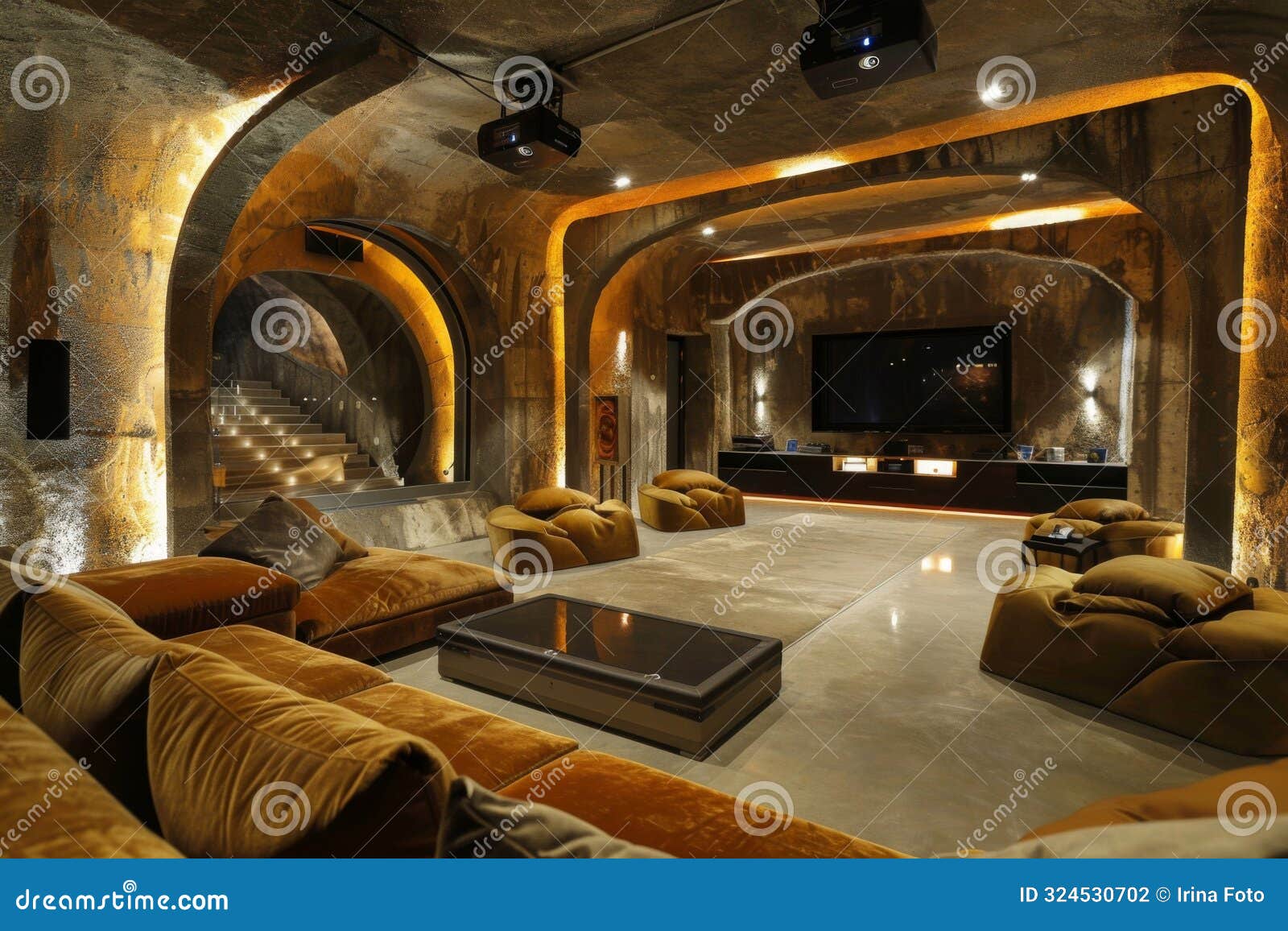 Modern Underground Bunker Interior with a Stylish Living Room. Stock ...