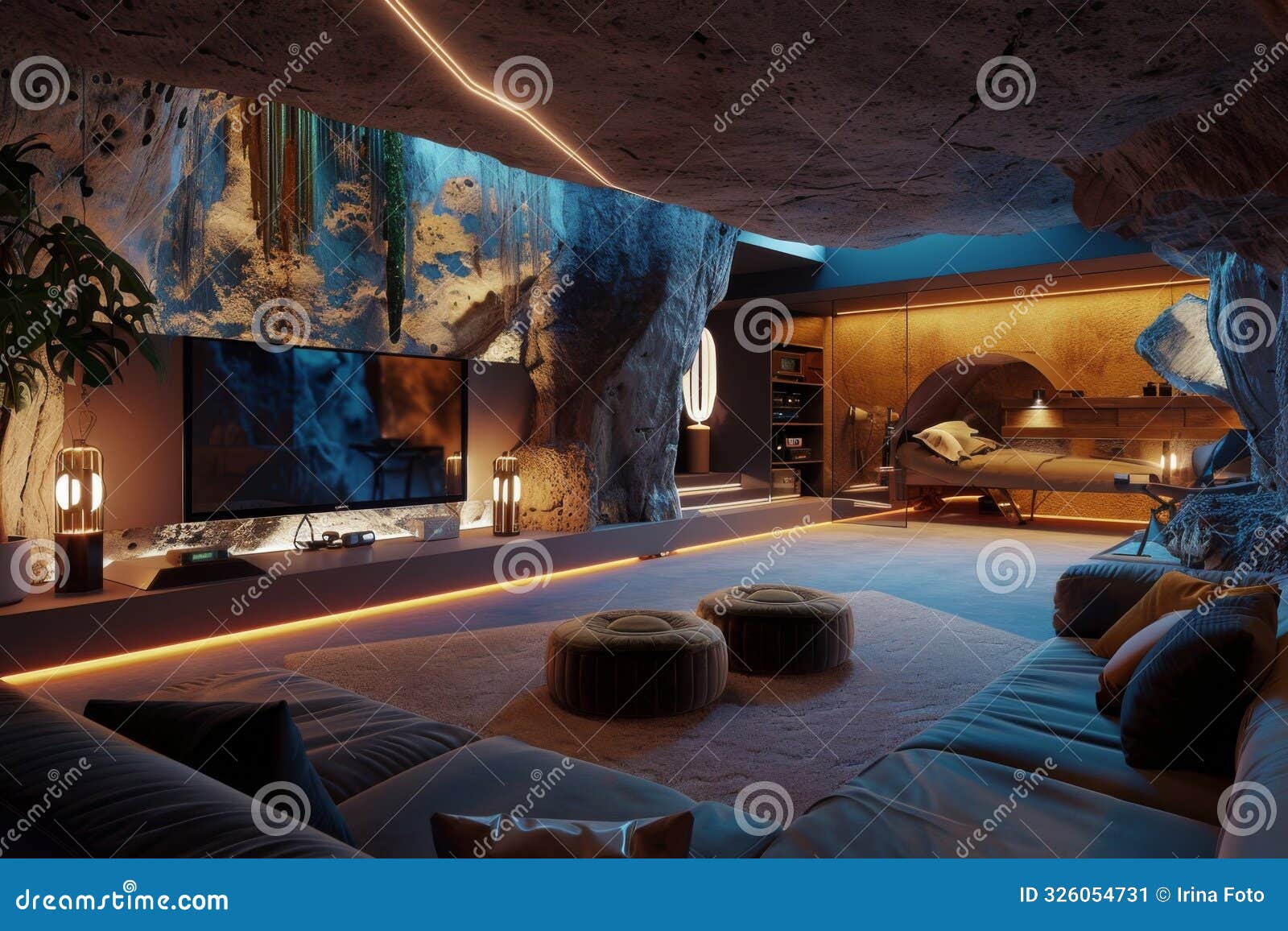 Modern Underground Bunker Interior with a Stylish Living Room. Stock ...