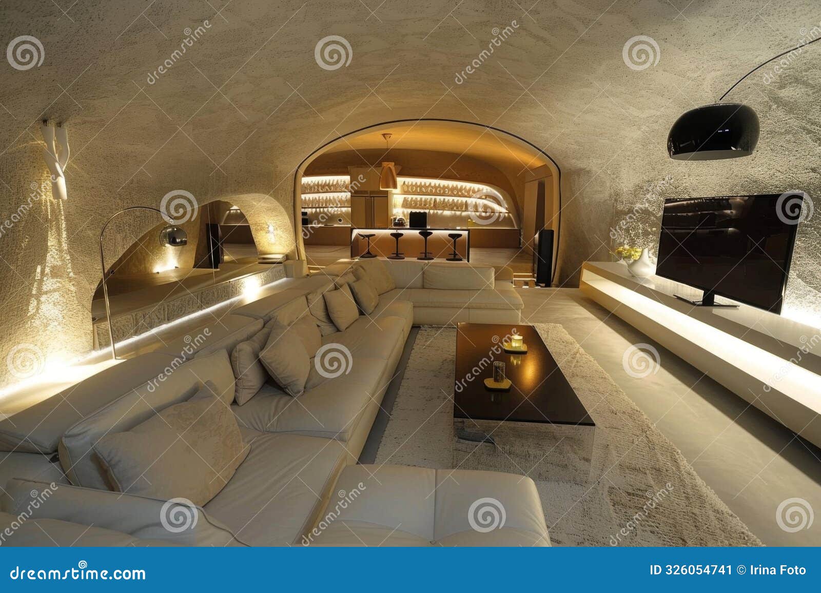 Modern Underground Bunker Interior with a Stylish Living Room. Stock ...